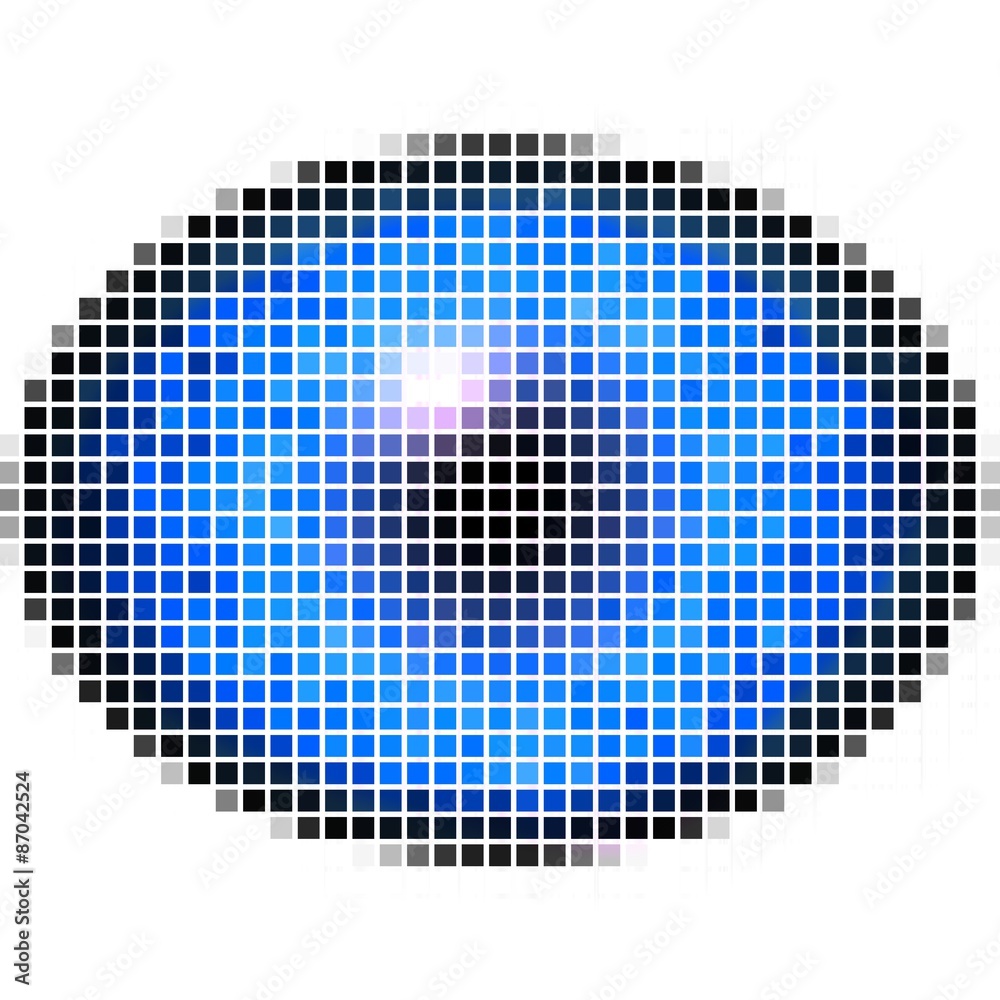 Pixel maping of elliptic eye with blue iris, light reflection in eye ...
