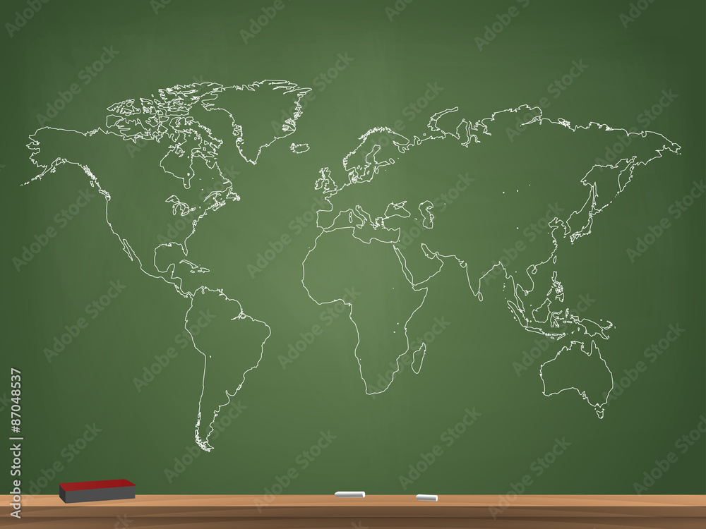 Realistic Chalkboard World Map Vector Illustration Stock Vector | Adobe ...