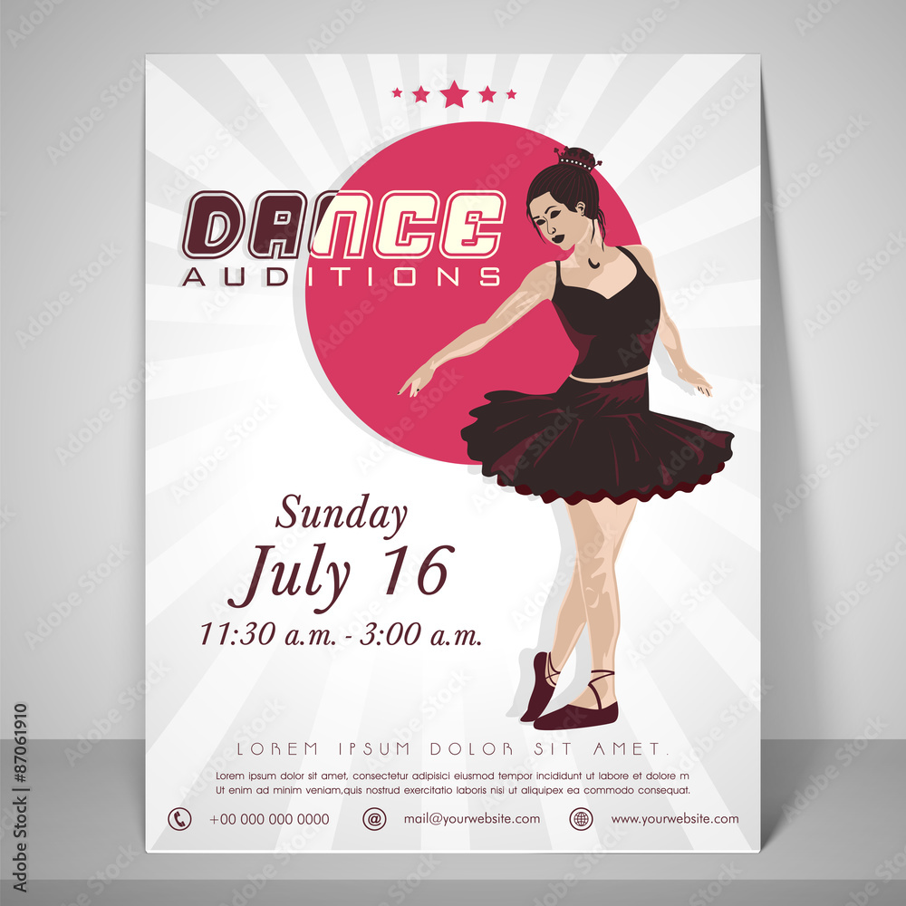 Flyer, template and brochure for dance audition. Stock Vector | Adobe Stock