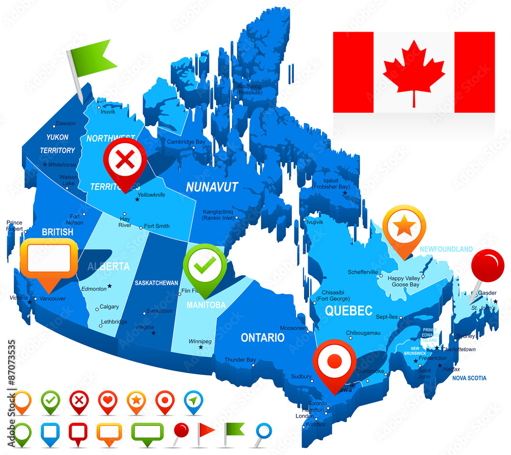 Map of Canada and flag - highly detailed vector illustration. Image ...