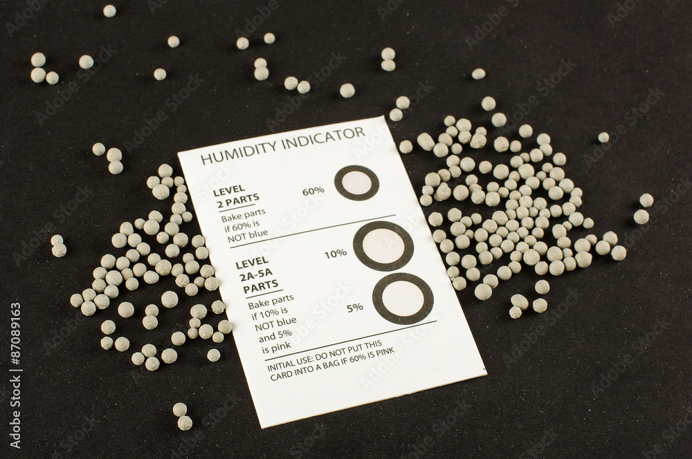 Humidity indicator card and humidity absorber desiccant bubbles ...