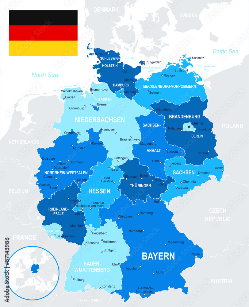 Germany - map and flag -highly detailed vector illustration.Image ...