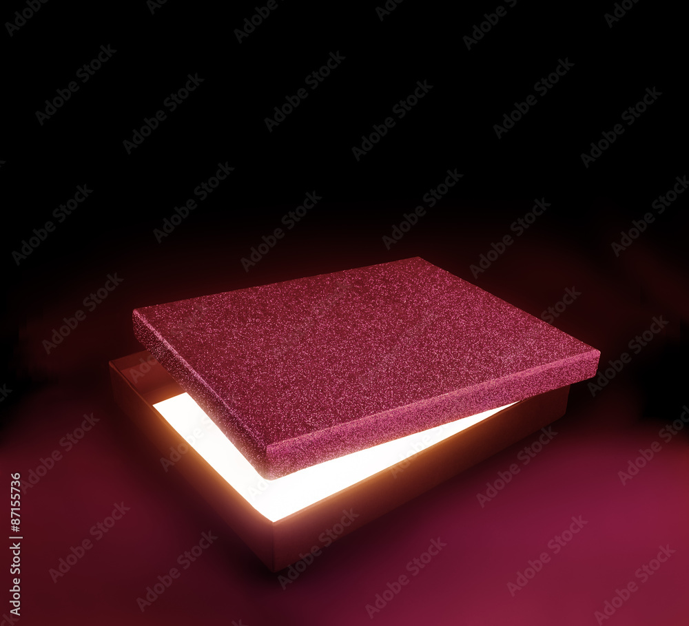 Red color gift box. Opened box against black background with copy space ...