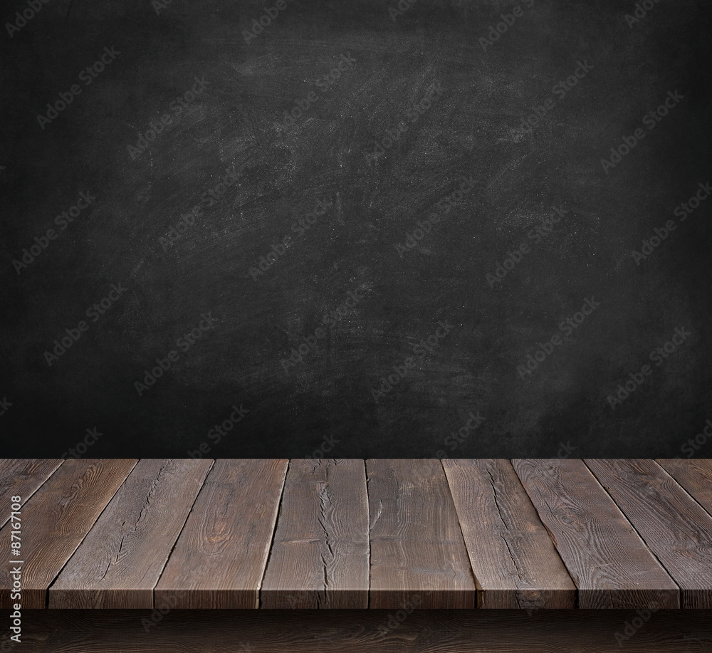 Wood table with blackboard background Stock Illustration | Adobe Stock