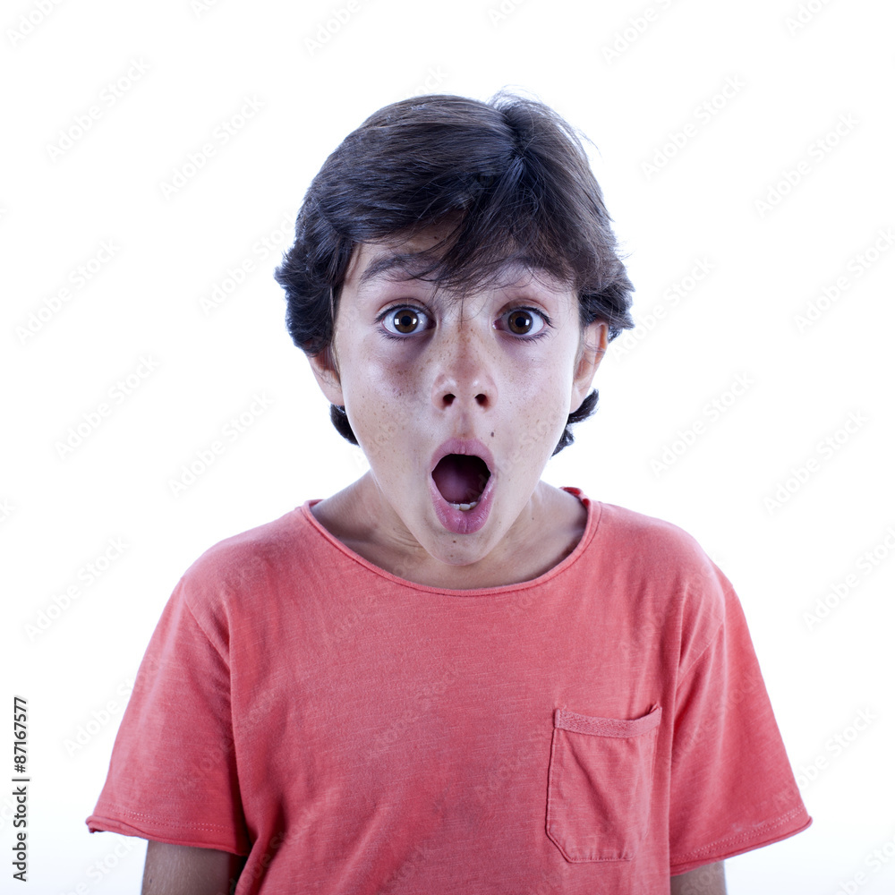 Poster Niño con gesto de asombro sobre fondo blanco – Wall Art | UkPosters