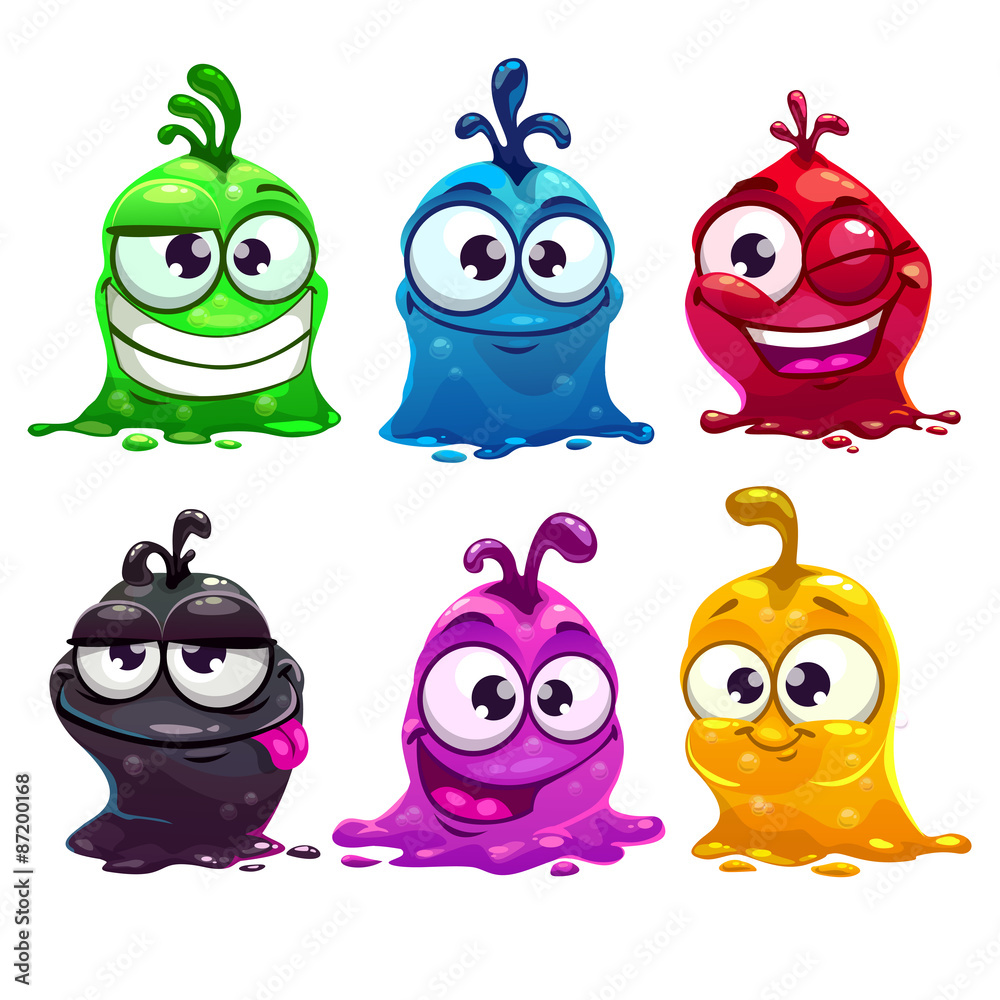 Funny cartoon liquid characters, vector illustration, isolated on white ...