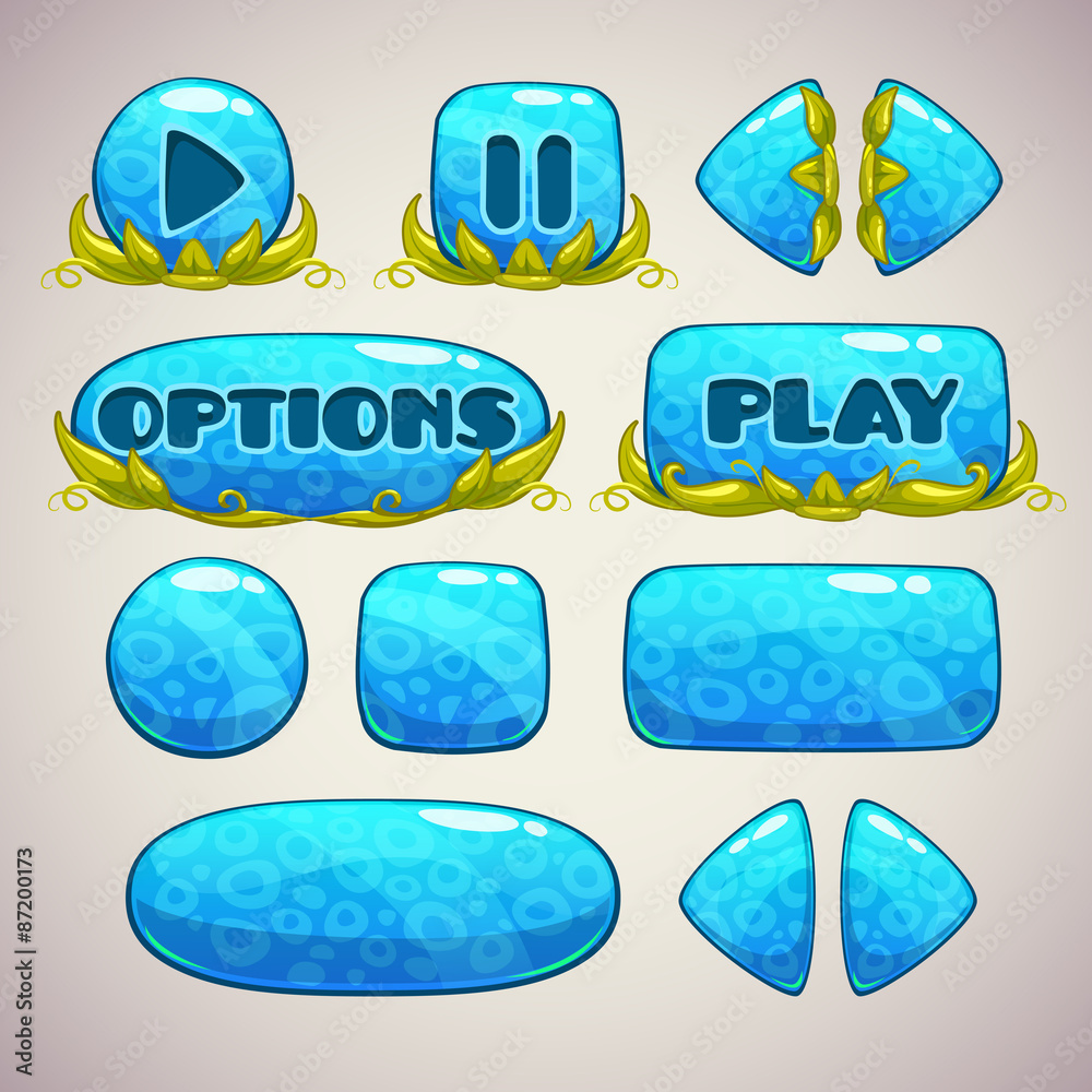 Cartoon blue buttons with nature elements, vector illustration Stock ...