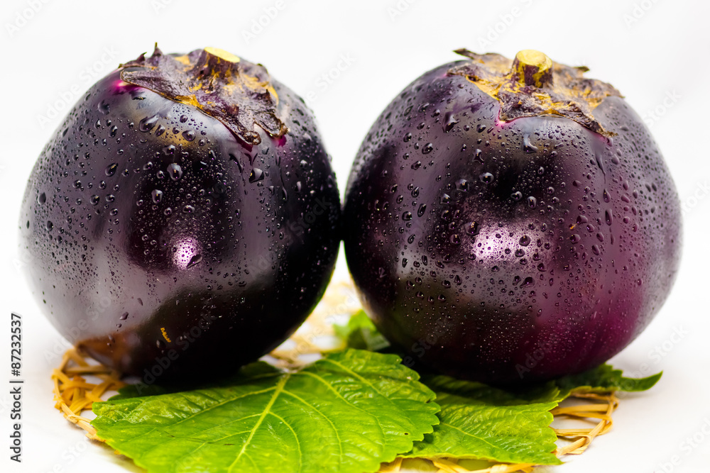 large round eggplant of a vegetable indigenous to Kyoto. Japan ...