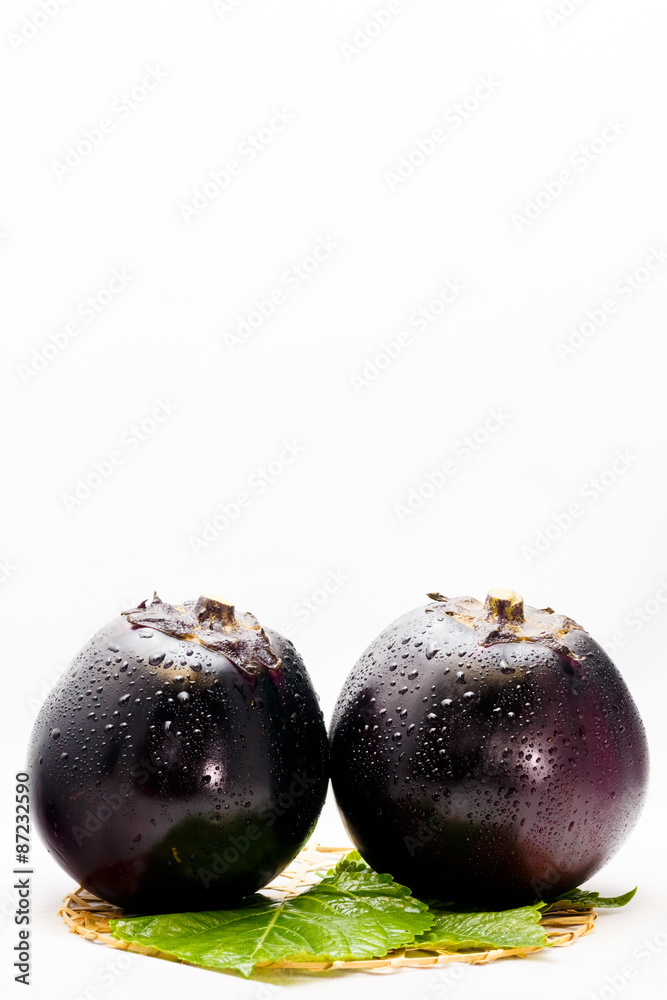 large round eggplant of a vegetable indigenous to Kyoto. Japan ...
