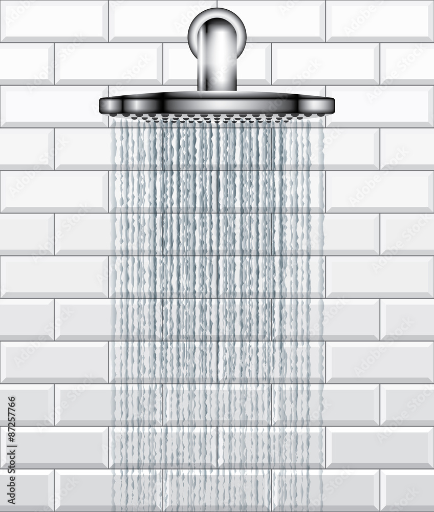 Bathroom rain shower on white brick tiles vector Stock Vector | Adobe Stock