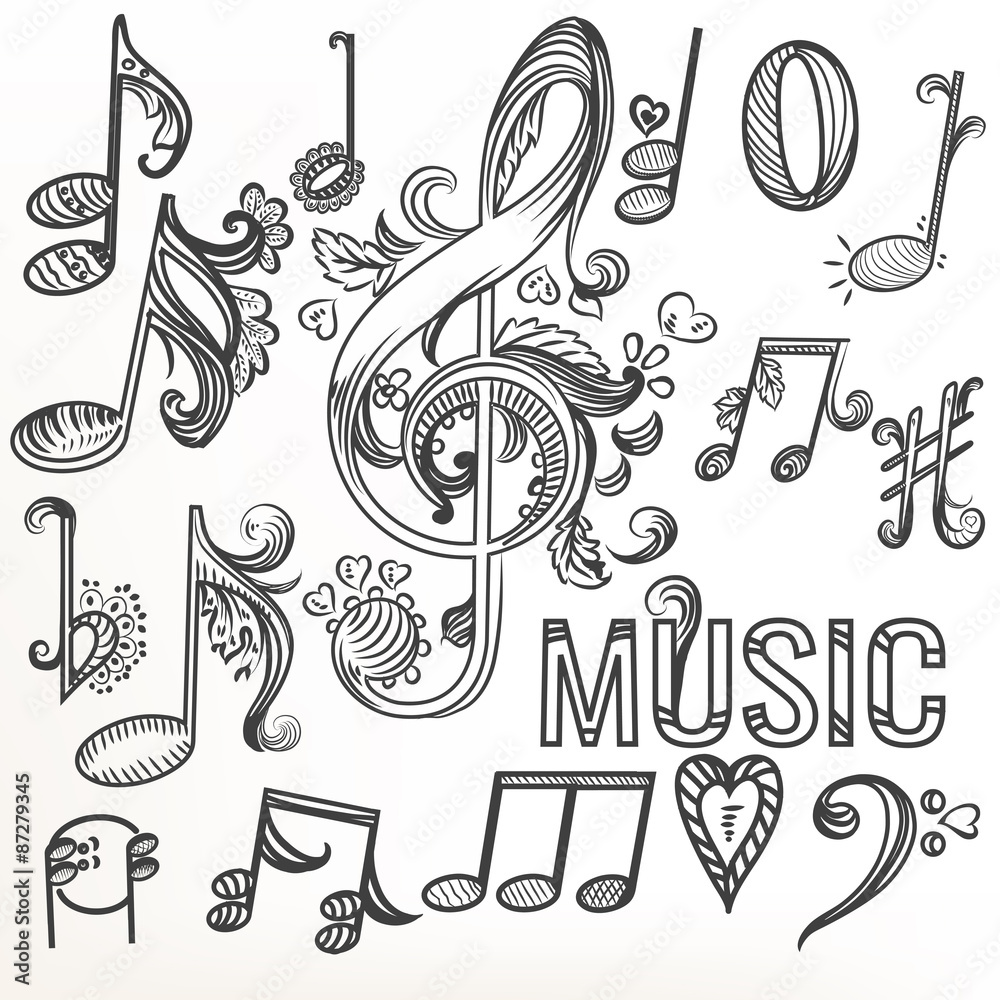 Sketchy doodle set treble clef and other music symbols Stock Vector ...