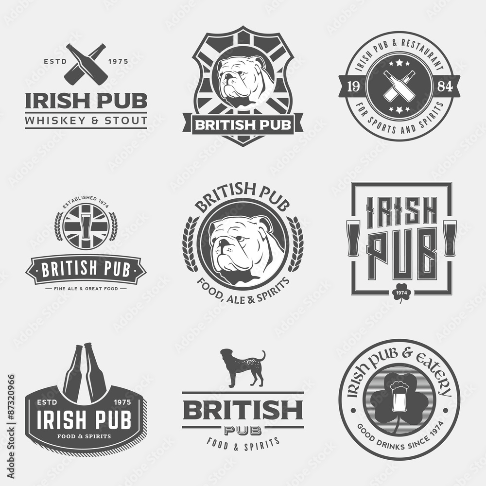 vector set of irish and british pub labels, badges and design el Stock ...