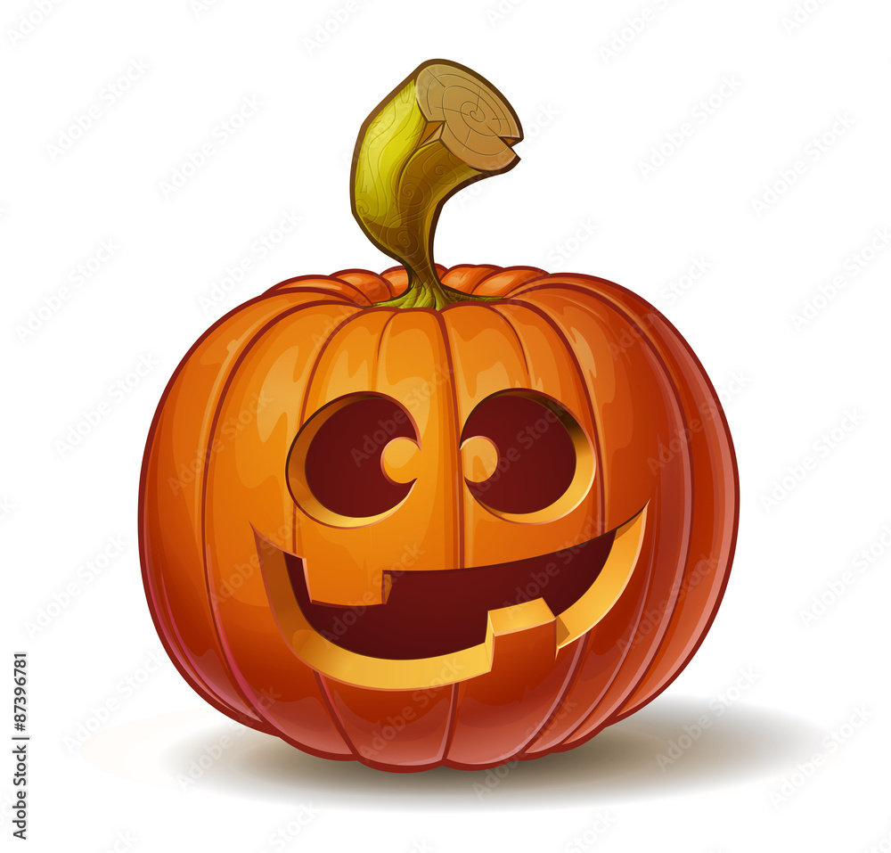Cartoon vector illustration of a Jack-O-Lantern pumpkin curved in a ...