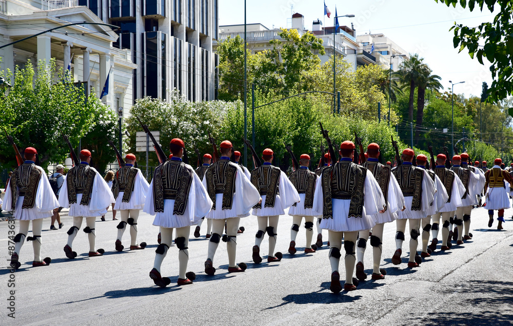 Evzones marching during the changing of the guard, Athens Greece Stock Photo | Adobe Stock