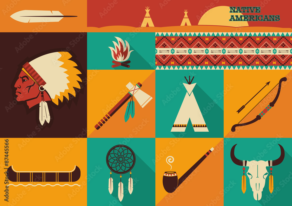 Native Americans icons.Vector flat design Stock Vector | Adobe Stock