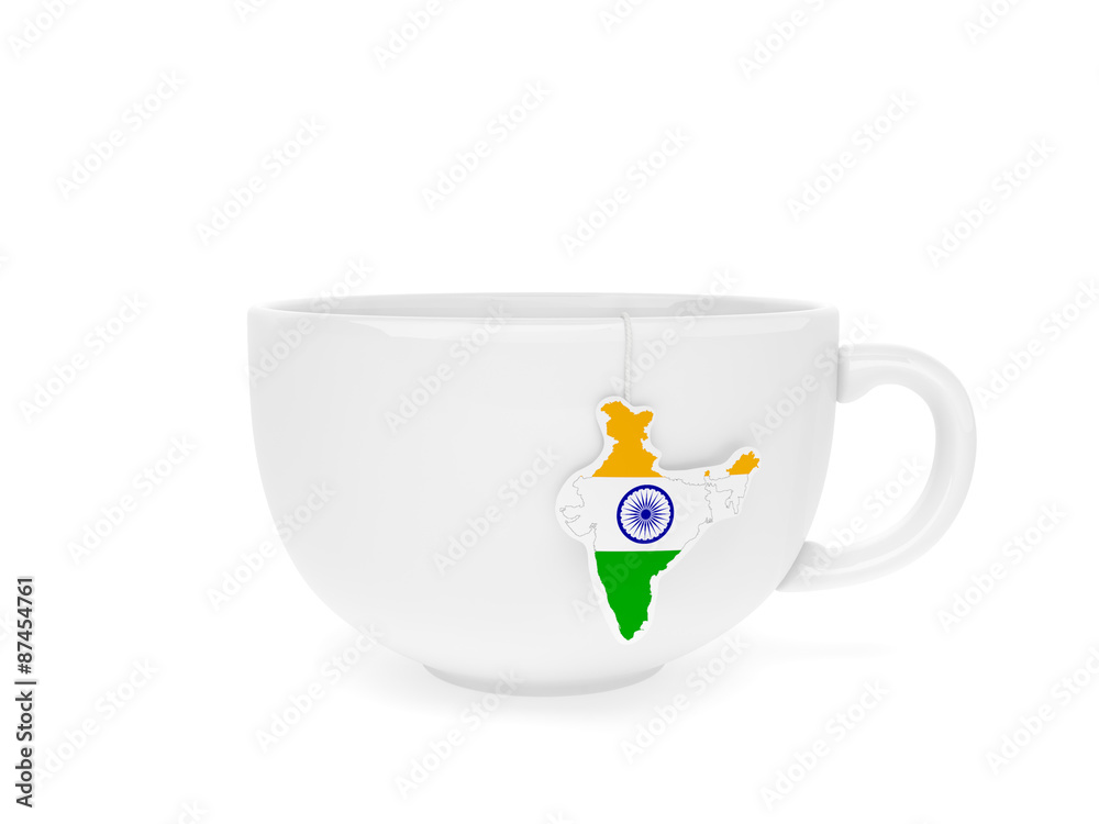 Illustrazione Stock Cup of Indian tea with teabag label in the form of ...