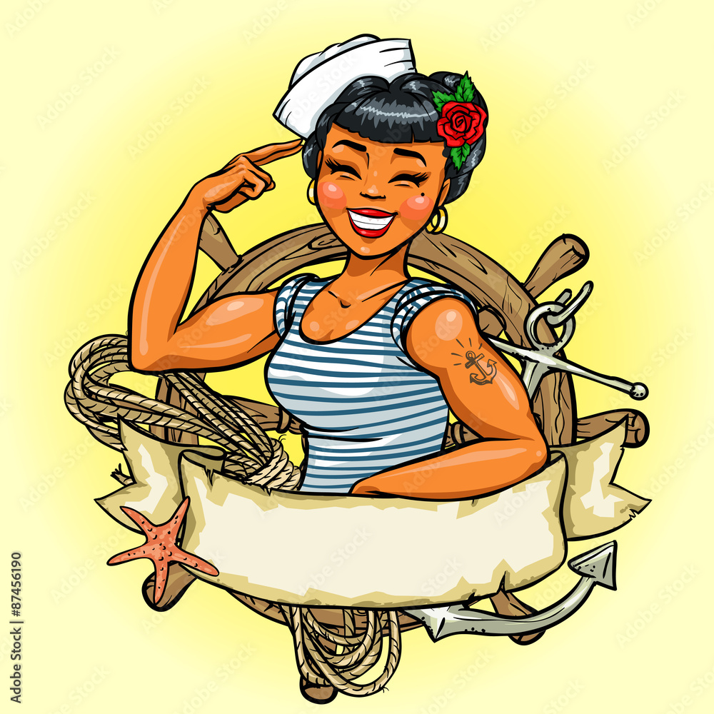 Retro Girl logo design, Vector Pin Up Illustration Stock Vector | Adobe ...