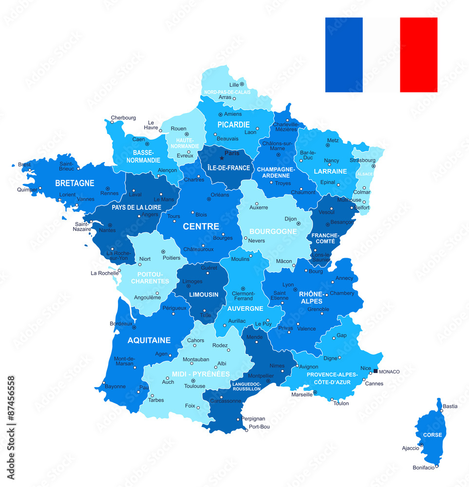 Map of France and flag - highly detailed vector illustration. Image ...