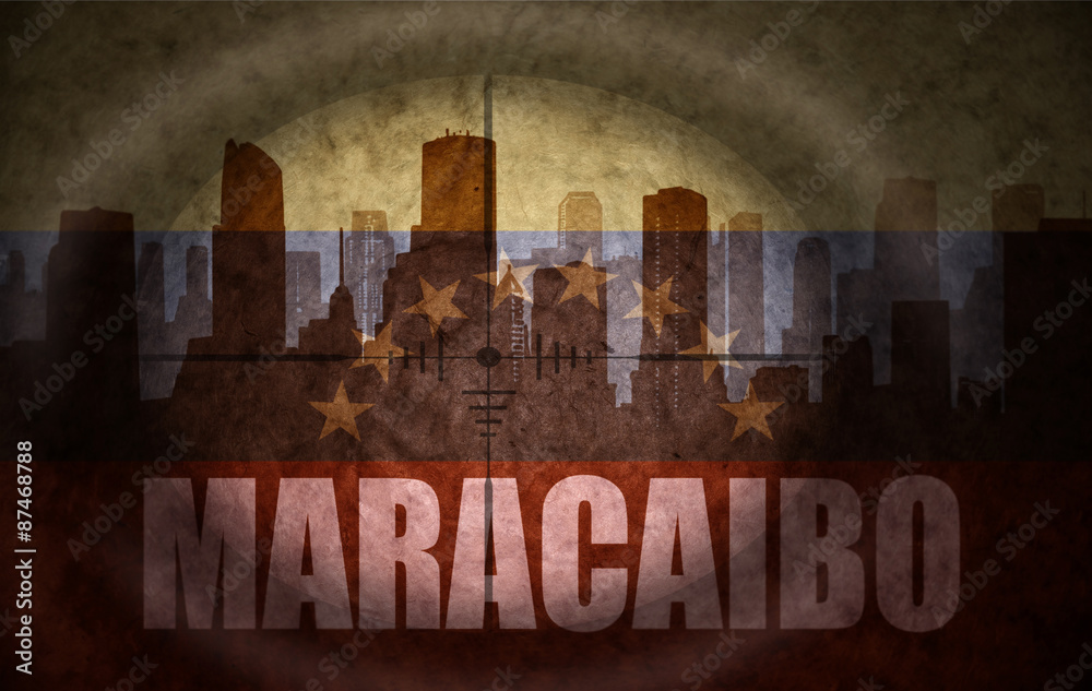 sniper scope aimed at the abstract silhouette of the city with text ...
