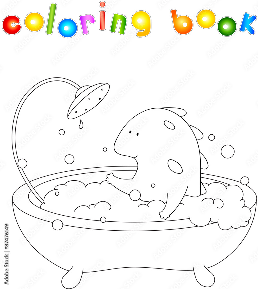 Cute smiling dragon taking bath with foam. Vector illustration f Stock ...
