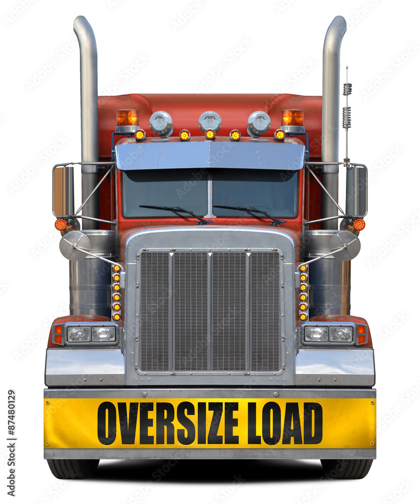Oversize load red truck isolated on white background. Stock ...
