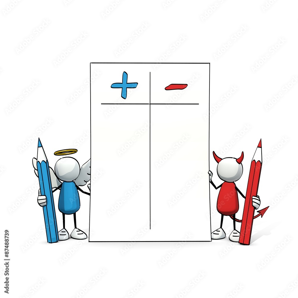 little sketchy men - angle and devil with pro and con list Stock ... little sketchy men - angle and devil with pro and con list Stock ...