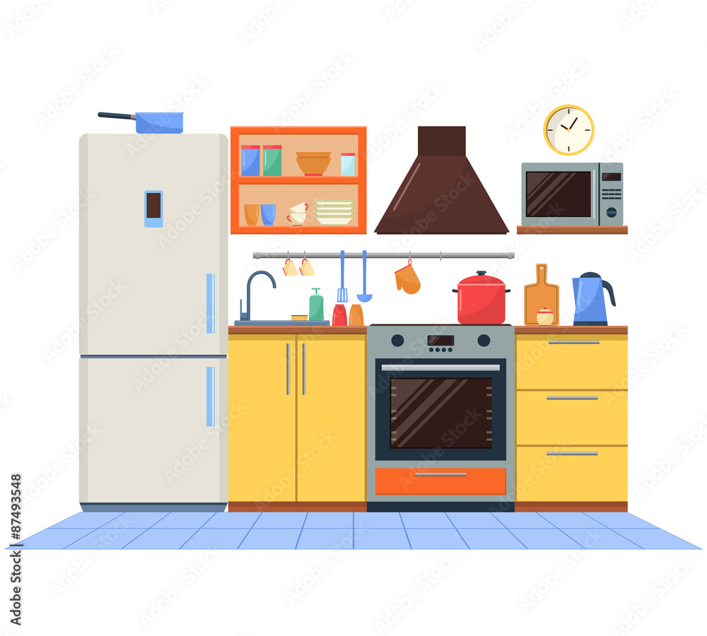 kitchen with furniture vector de Stock | Adobe Stock