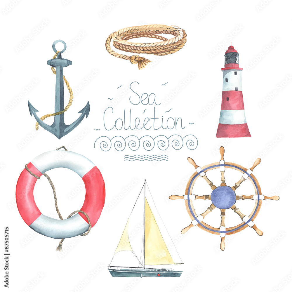 Set of nautical elements Stock Vector | Adobe Stock