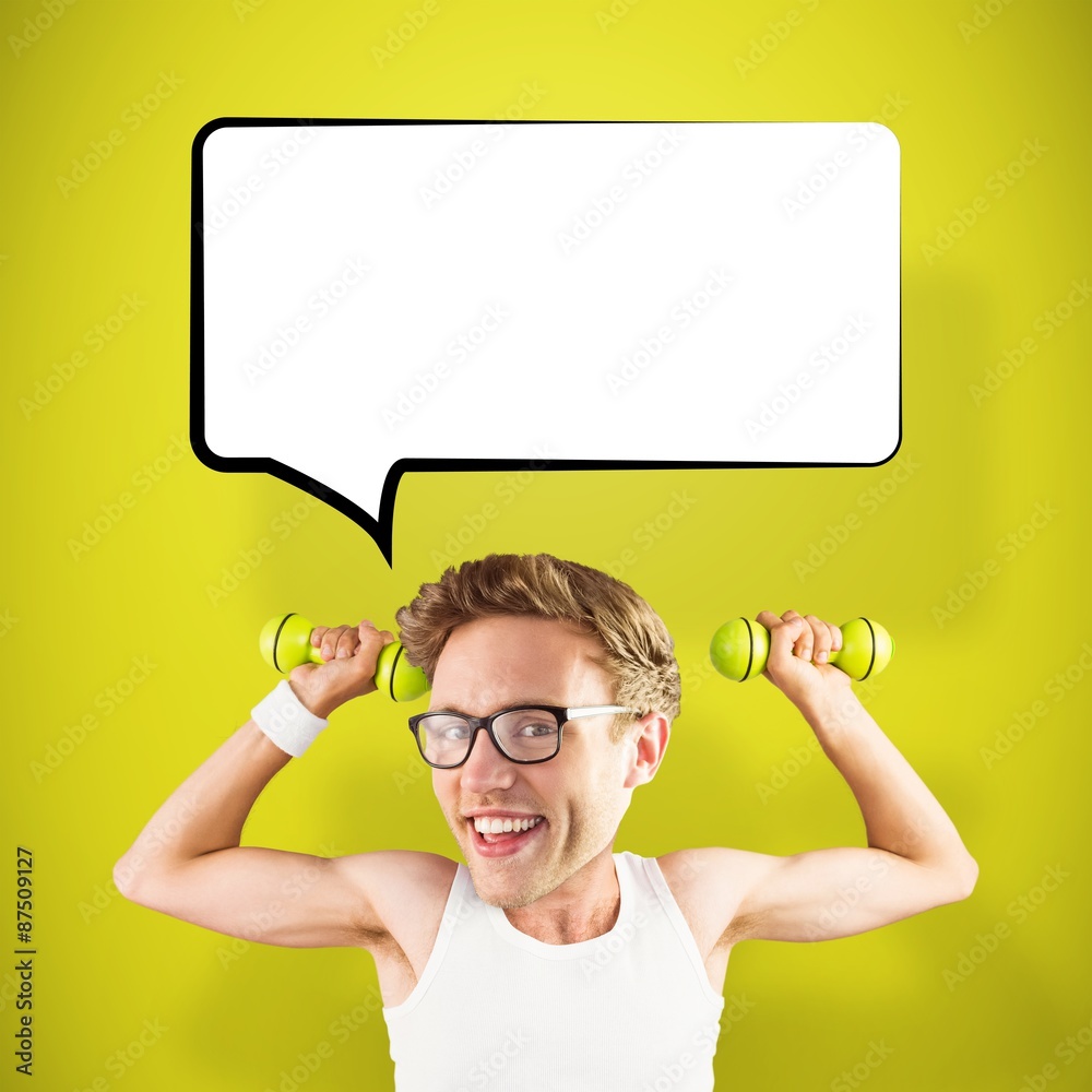 Composite image of nerd lifting weights Stock Photo | Adobe Stock