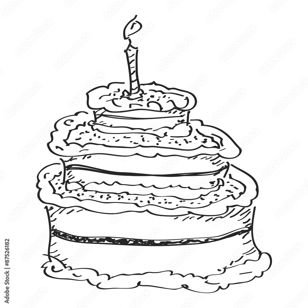 Simple doodle of a birthday cake Stock Vector | Adobe Stock