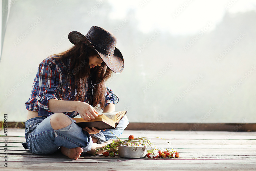 brunette in a rustic style Stock Photo | Adobe Stock