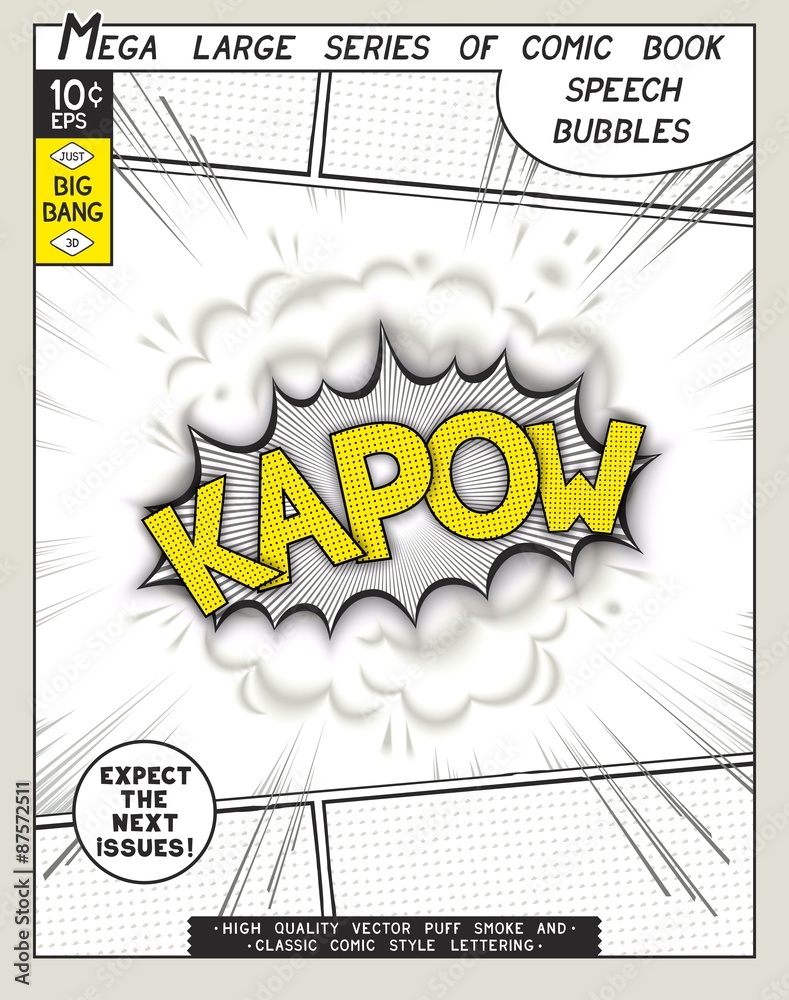 Kapow. Explosion in comic style with lettering and realistic puffs ...