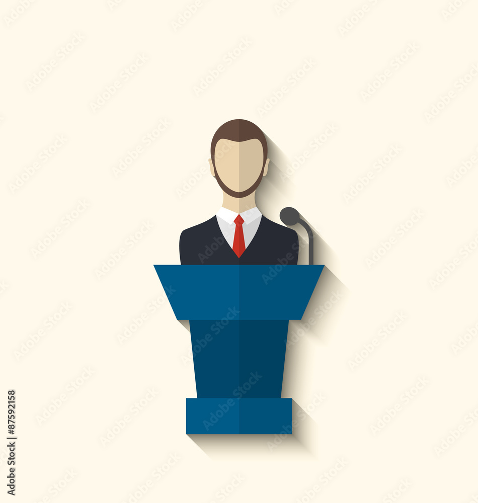Flat icon of orator speaking from rostrum, long shadow style Stock ...