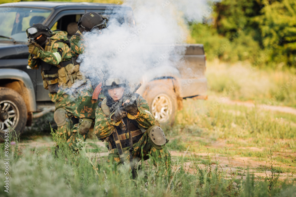 Russian special forces operators in uniform and bulletproof vest Stock ...