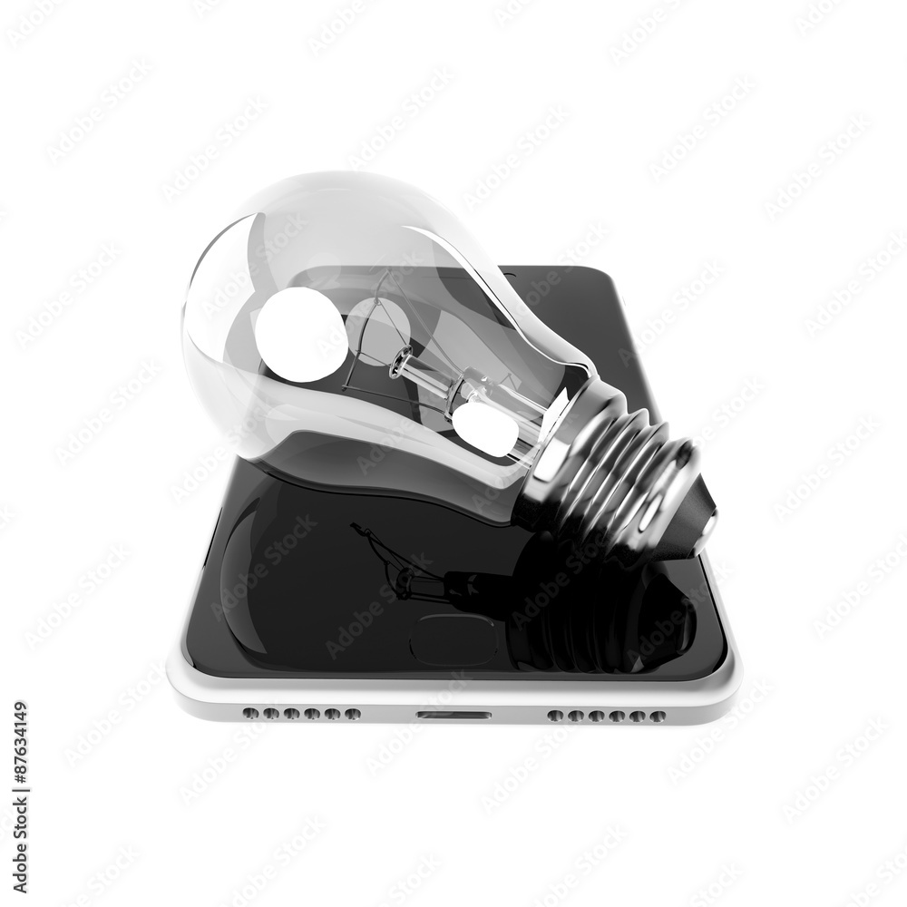 Light bulb with smart phone of black glass Stock Photo | Adobe Stock