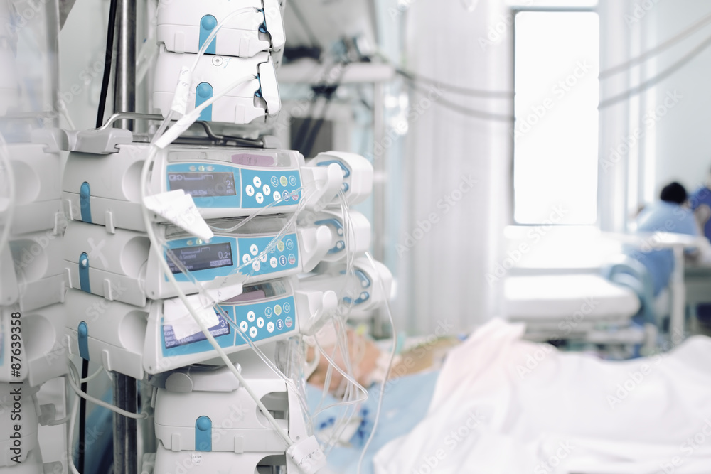 Dispensing drugs in the ICU. Typical view of the hospital depart Stock ...