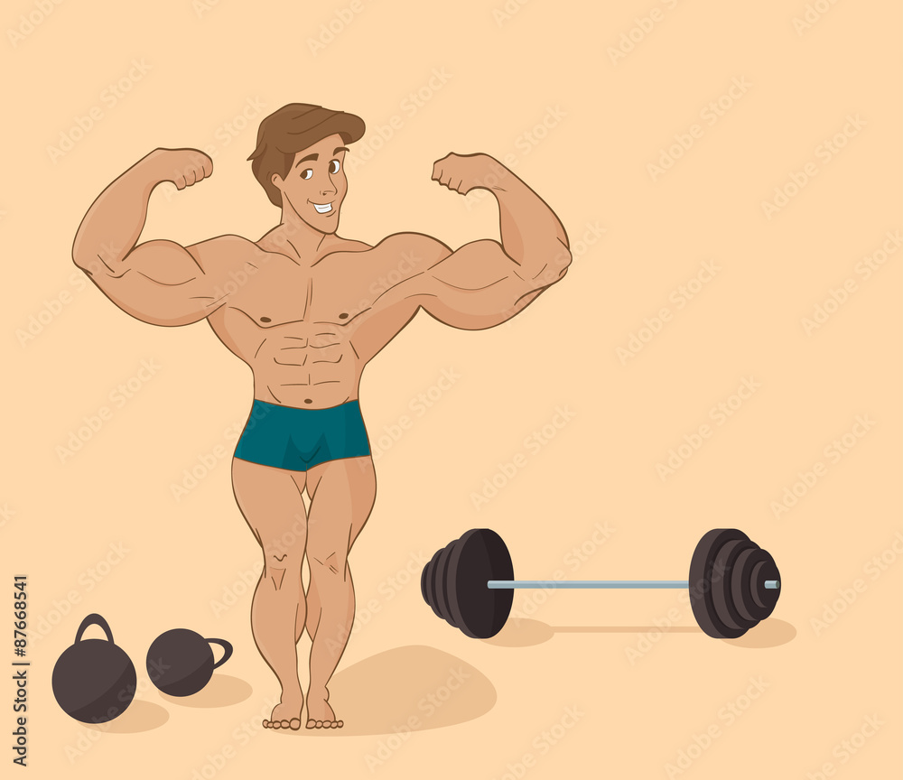 muscular man bodybuilder - inflated athlete in cartoon style Stock ...