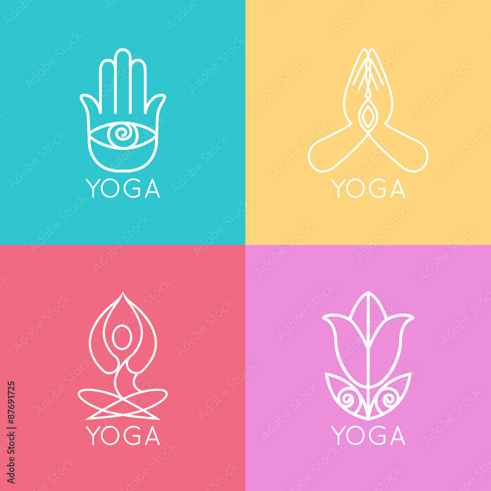 Set of outline yoga monograms and logos. Abstract yoga design Stock ...