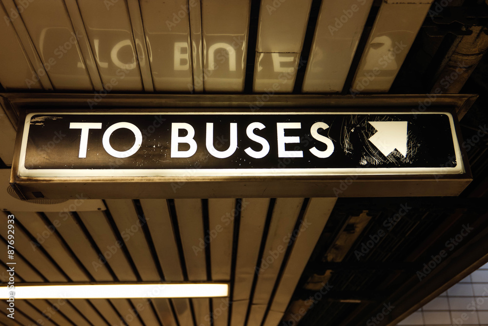 To Buses. Sign indicating "To Buses" as seen in an underground subway ...