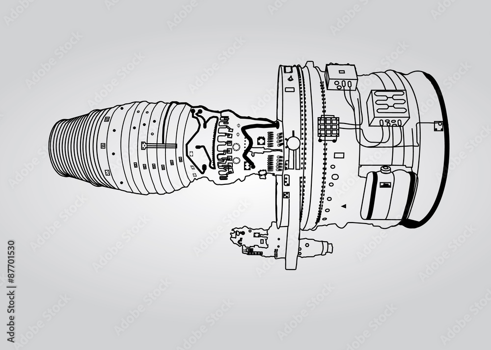 Vector outline airplane engine plan Stock Vector | Adobe Stock