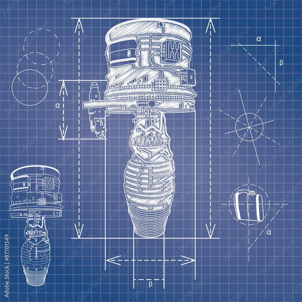 blueprint style vector outline airplane engine plan Stock Vector ...