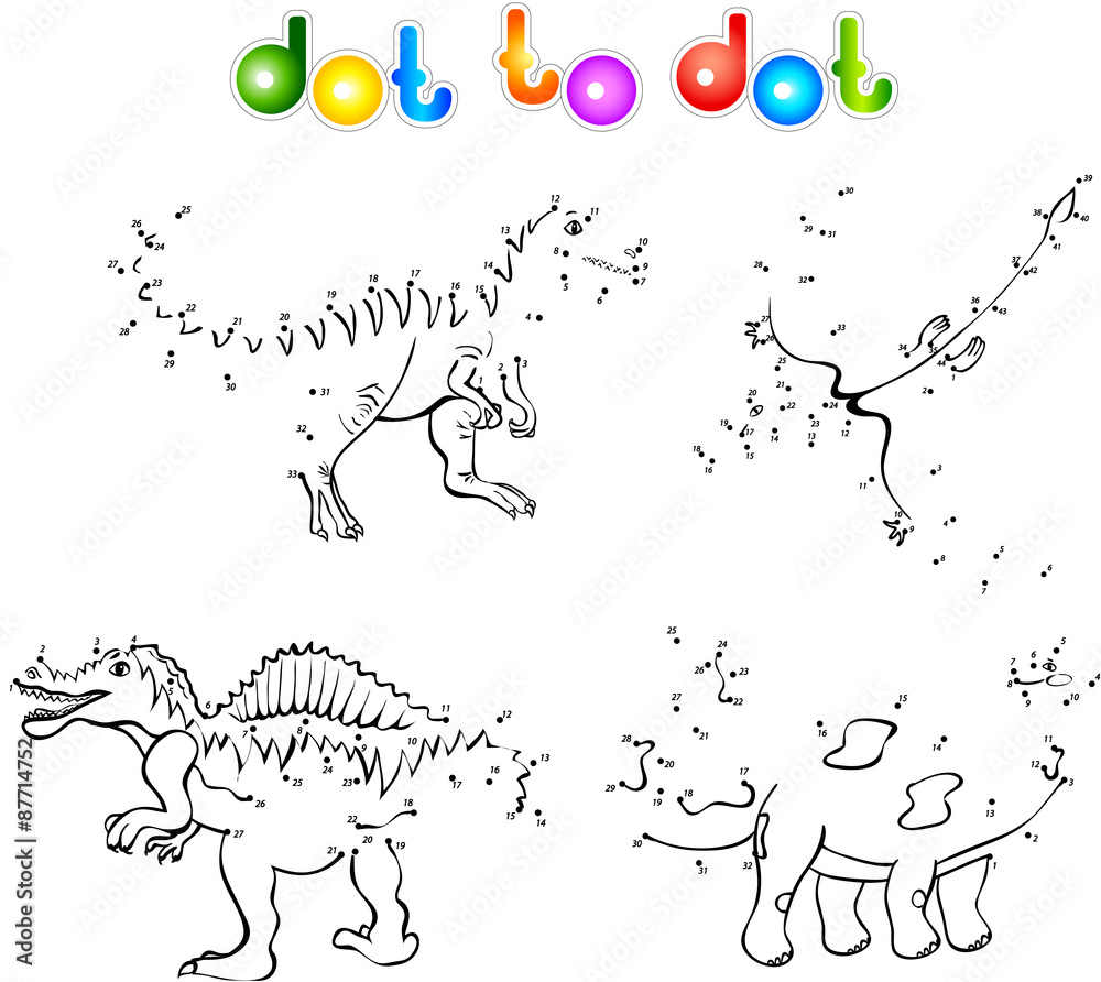 Funny cartoon dinosaurs dot to dot Stock Illustration | Adobe Stock