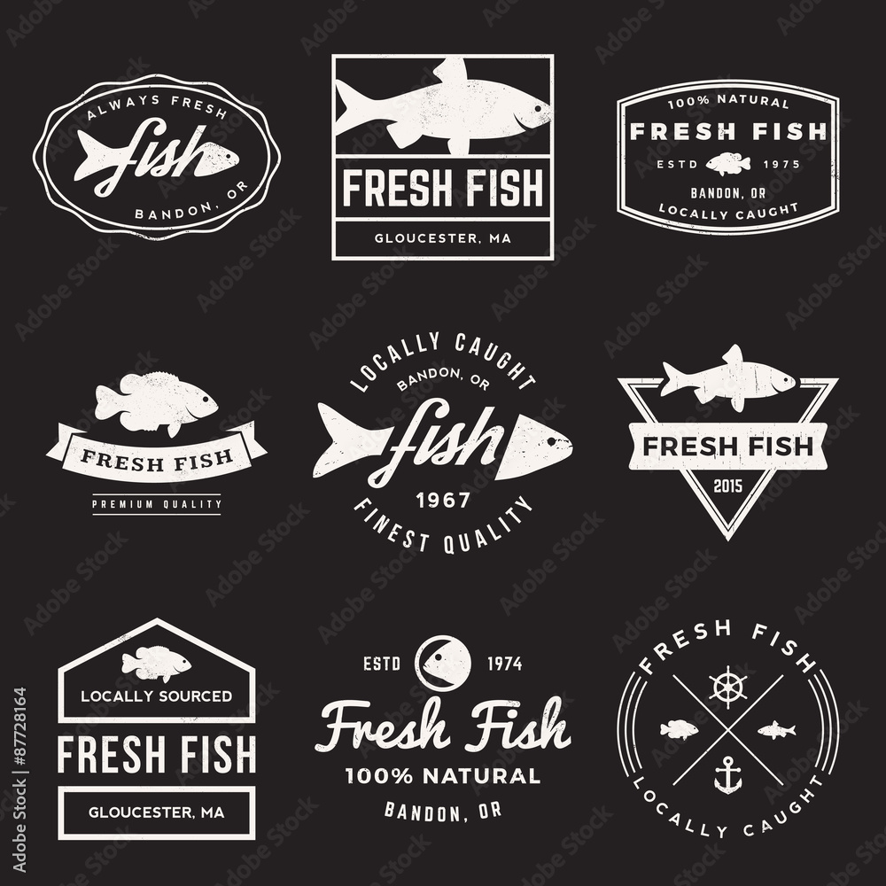 vector set of fresh fish labels, badges and design elements Stock ...