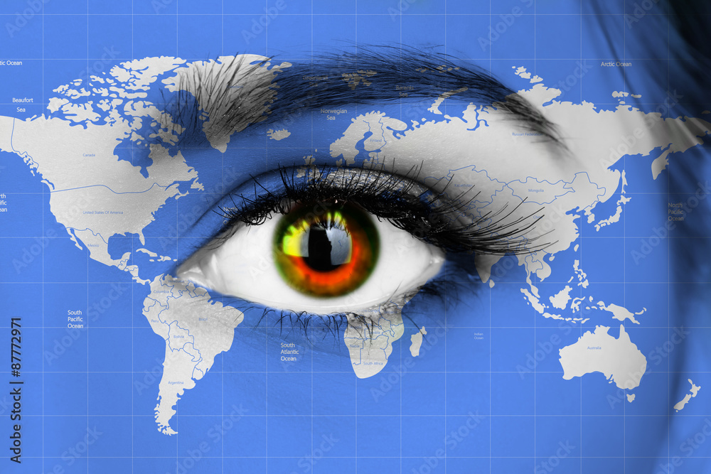 Human eye with map of world Stock Photo | Adobe Stock