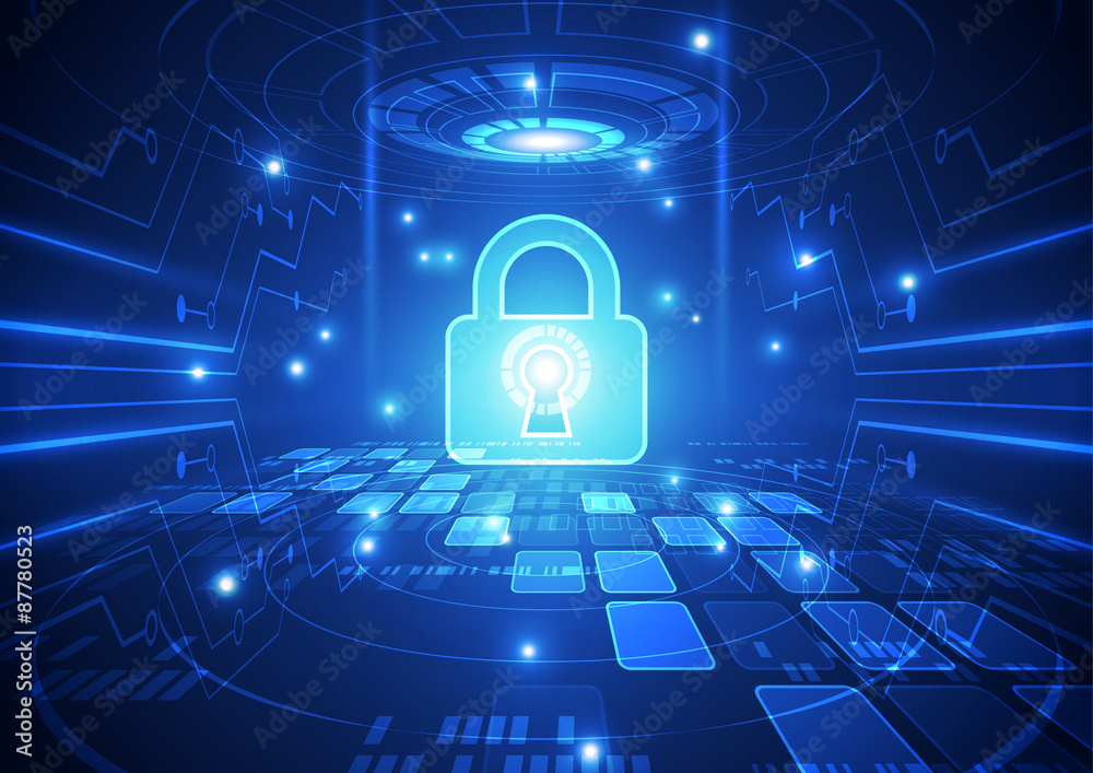 Abstract technology security on global network background, vector ...
