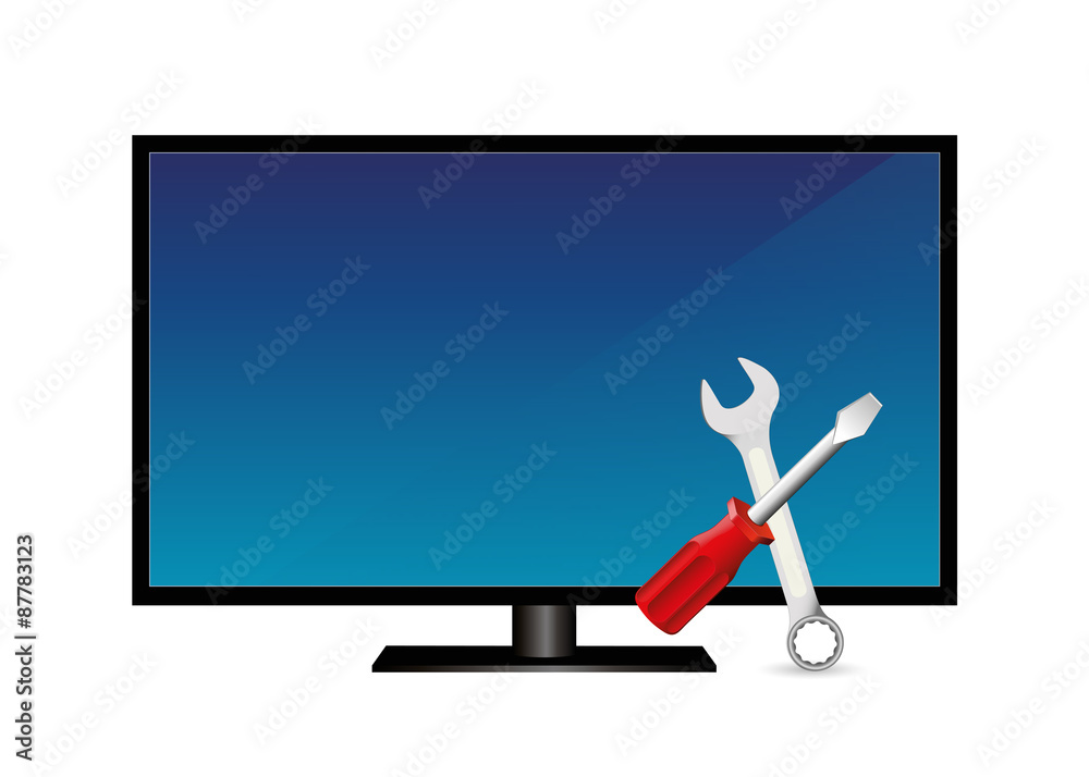 LCD television set with tools Vector illustration isolated on white ...