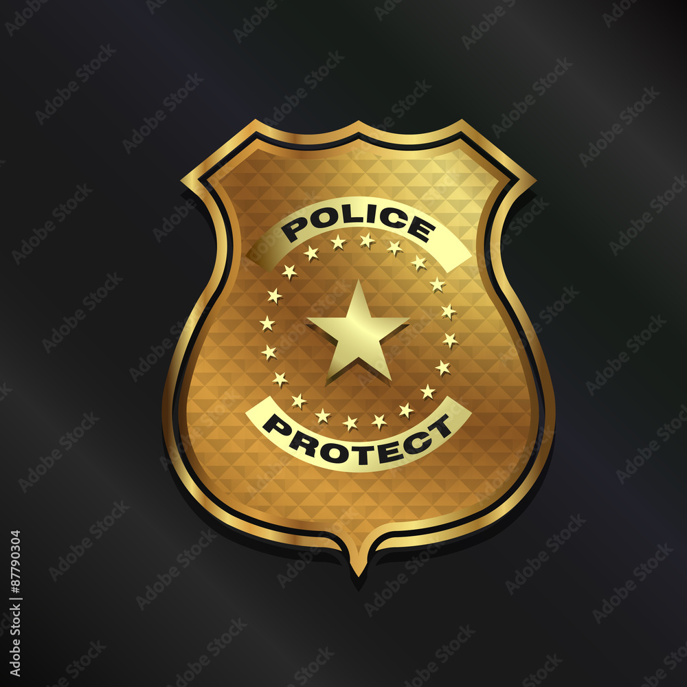 Gold Police Badge isolated on black background Stock Vector | Adobe Stock