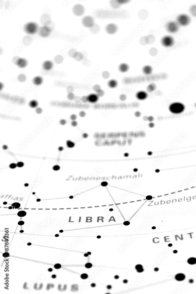 Libra star map zodiac. Star sign Libra on an astronomy star map. Stock ...