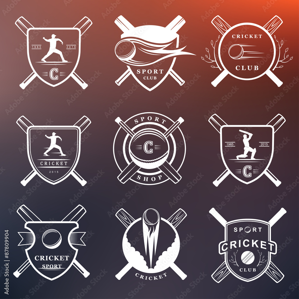 Set of vector logos and badges cricket. Collection of vintage signs ...