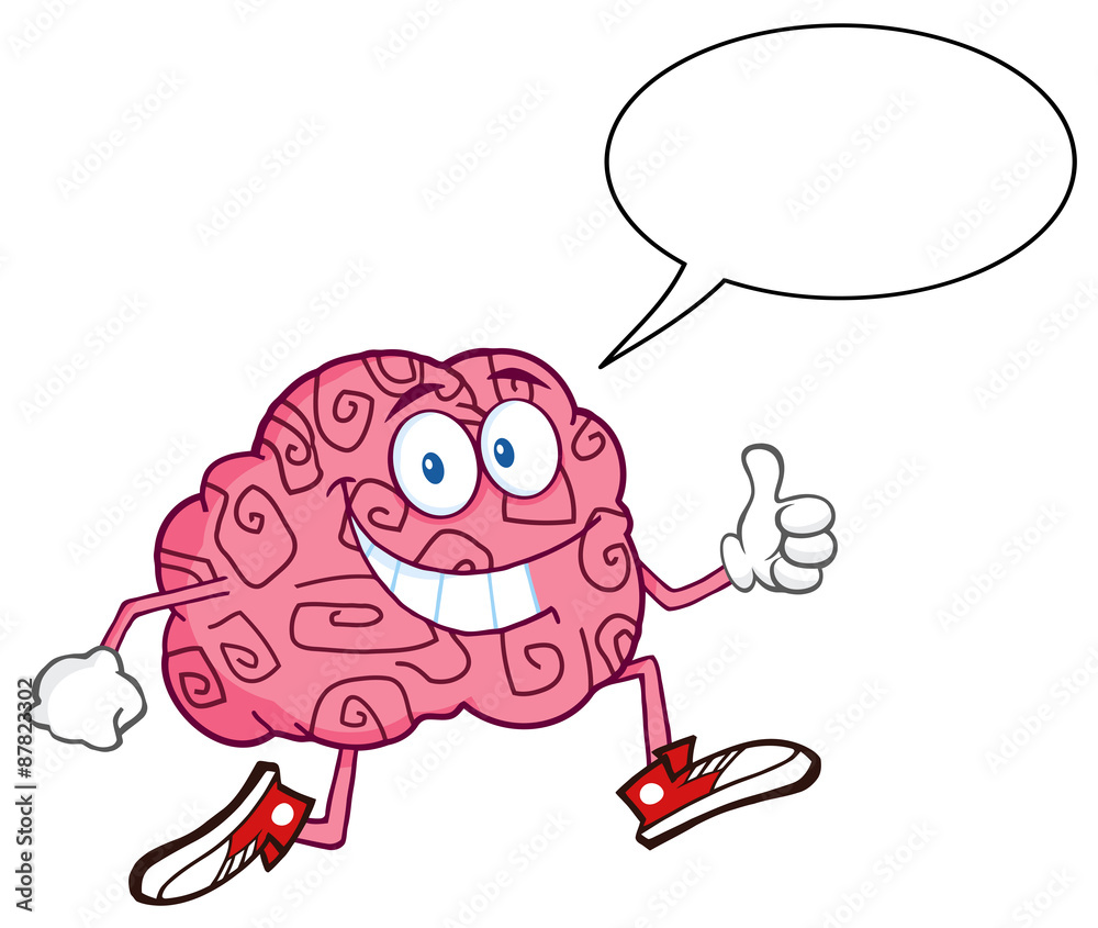 Smiling Brain Character Jogging And Giving A Thumb Up With Speech ...